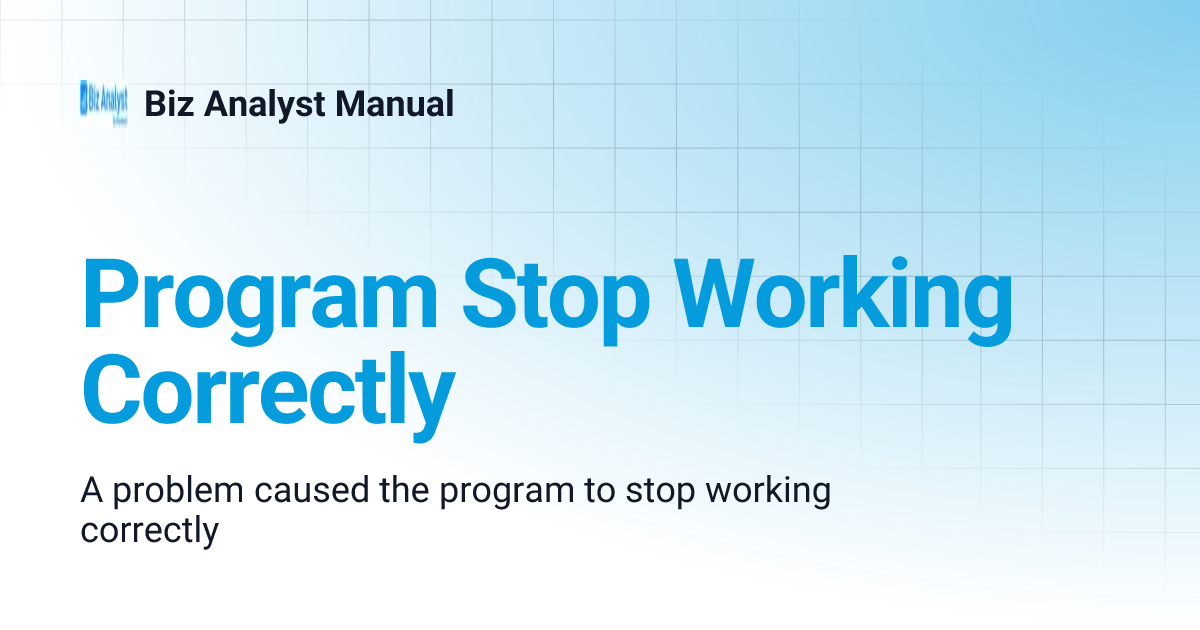 Program Stop Working Correctly | Biz Analyst Manual